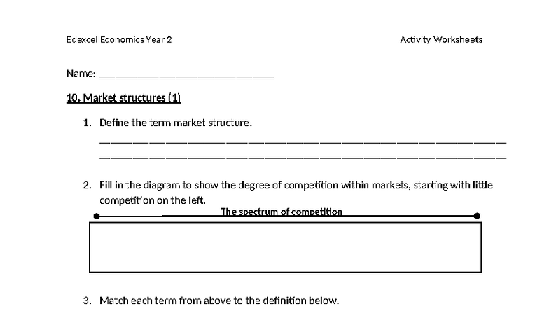 Edexcel Economics Year 2: Market Structures Activity Worksheets - Studocu