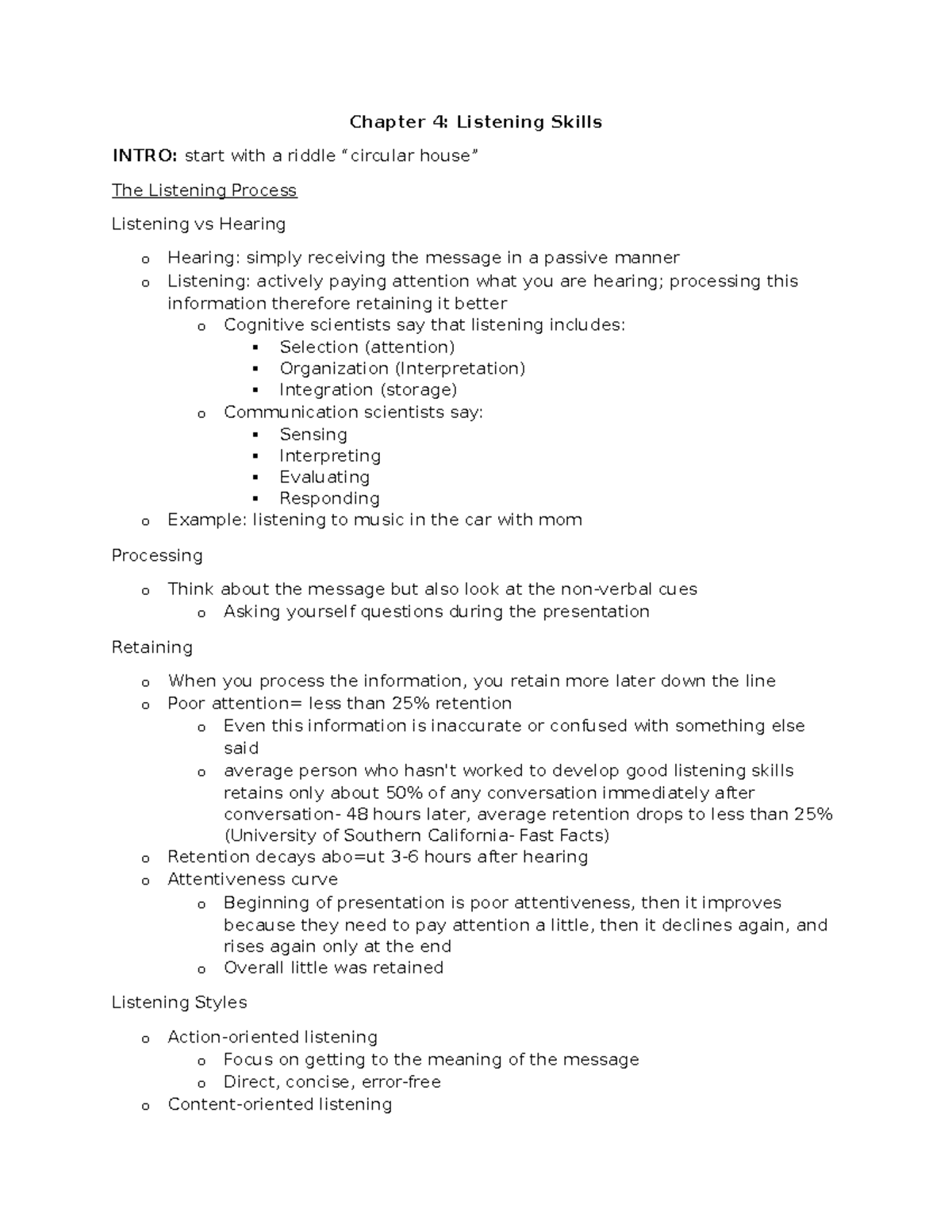 Teach Back Outline - Rutgers Textbook - Chapter 4 Listening Skills ...