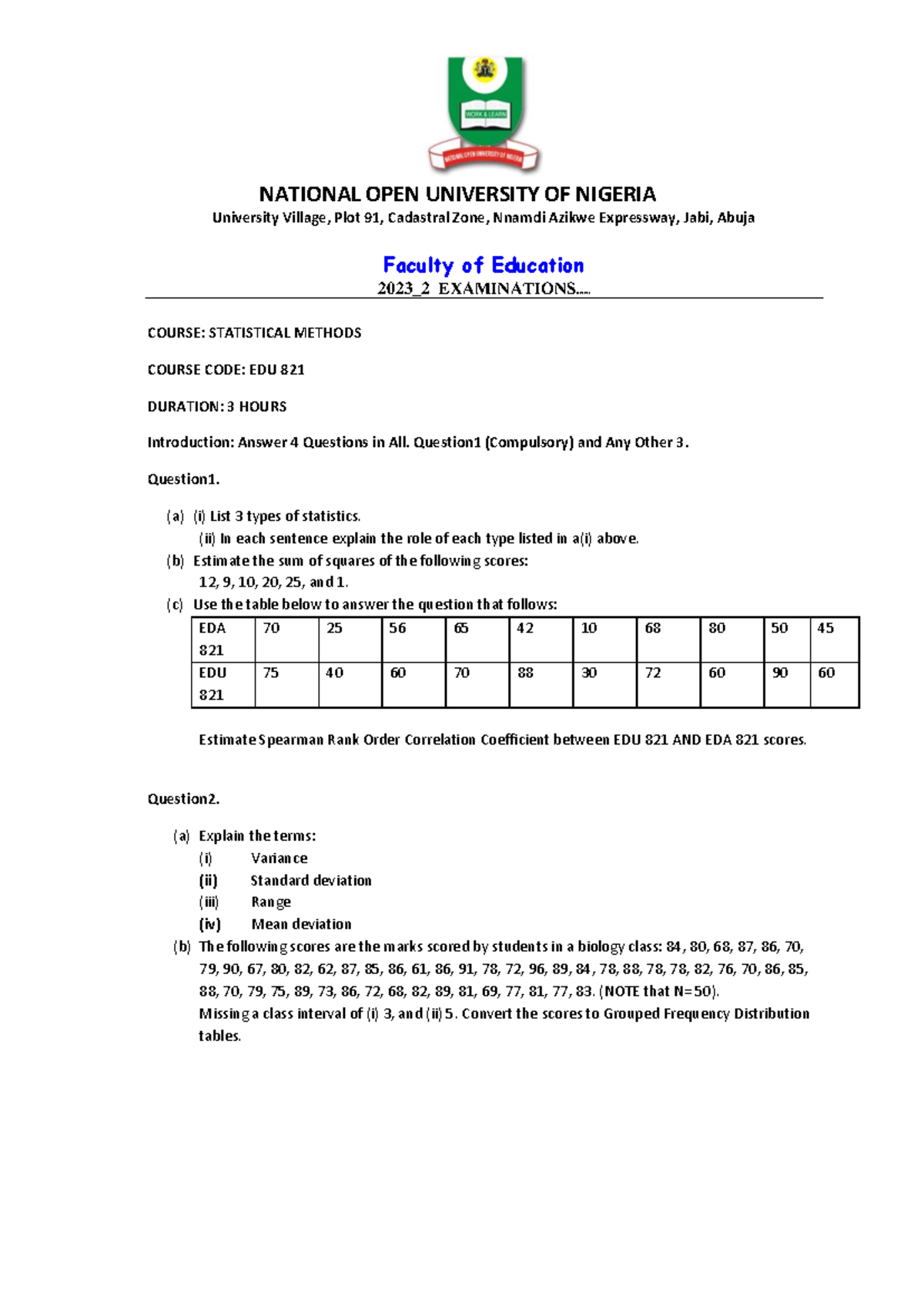 EDU 821 2023_2 - Statistical Methods Exam Summary - Studocu