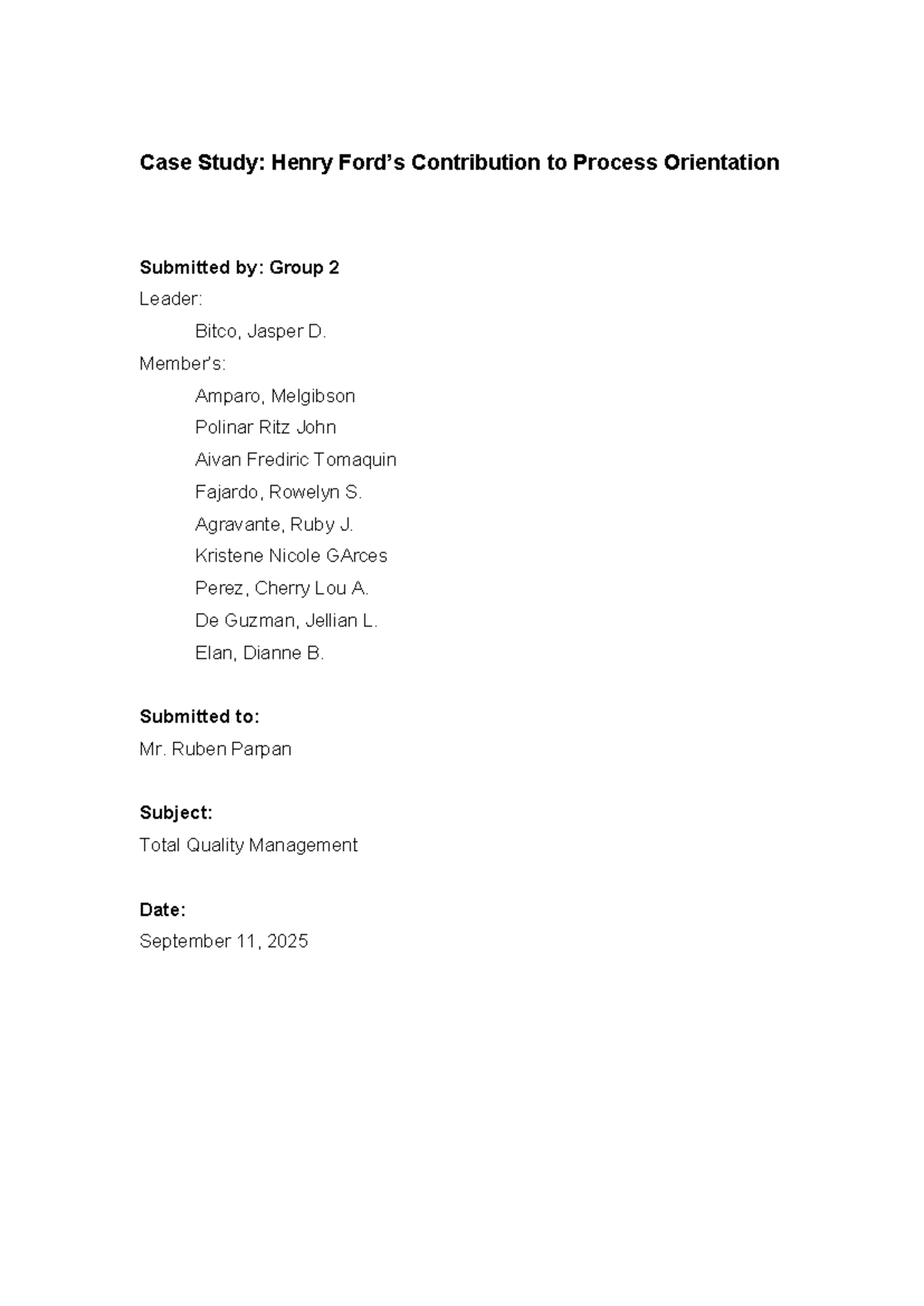 Case Study: Henry Ford's Impact on Process Orientation - BSBA FM - Studocu