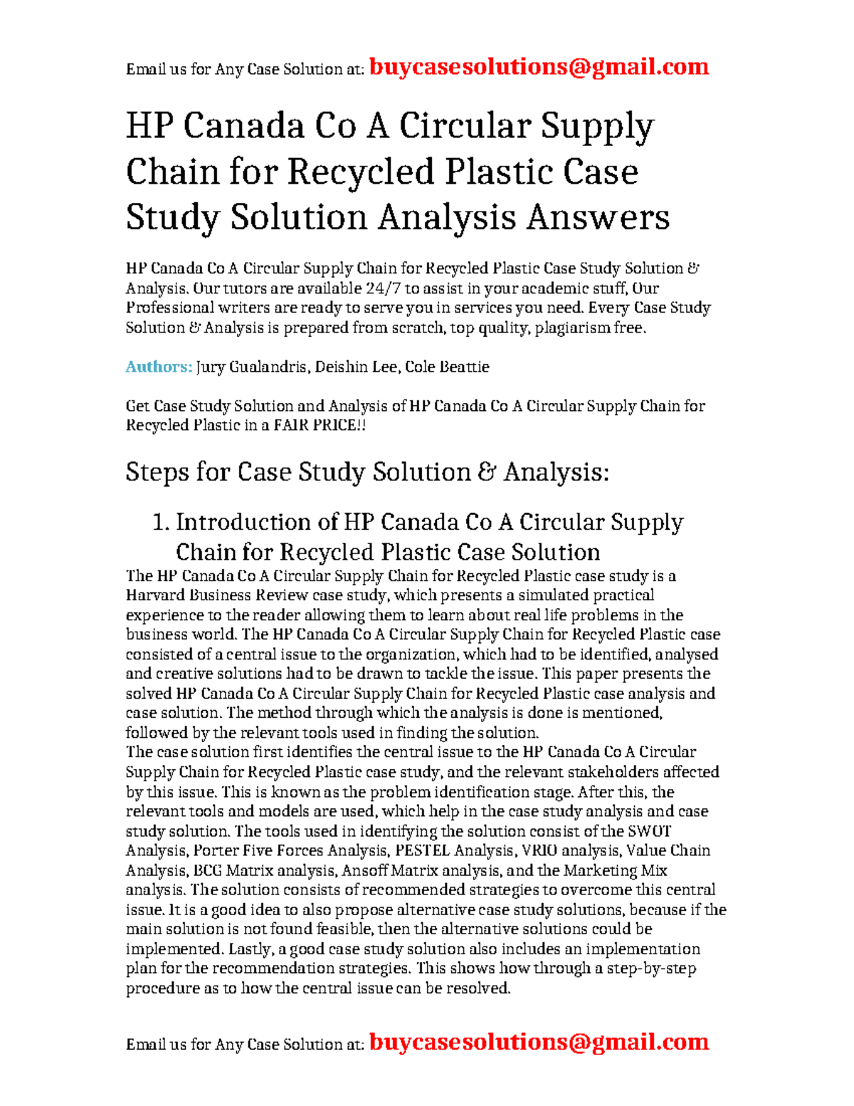 HP Canada Co: Case Study Solution on Circular Supply Chain for Recycled ...
