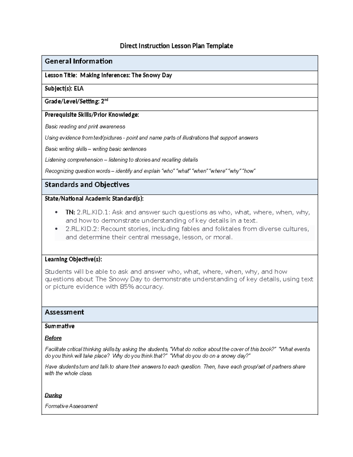 The Snowy Day ELA Lesson Plan D688: Making Inferences - Studocu