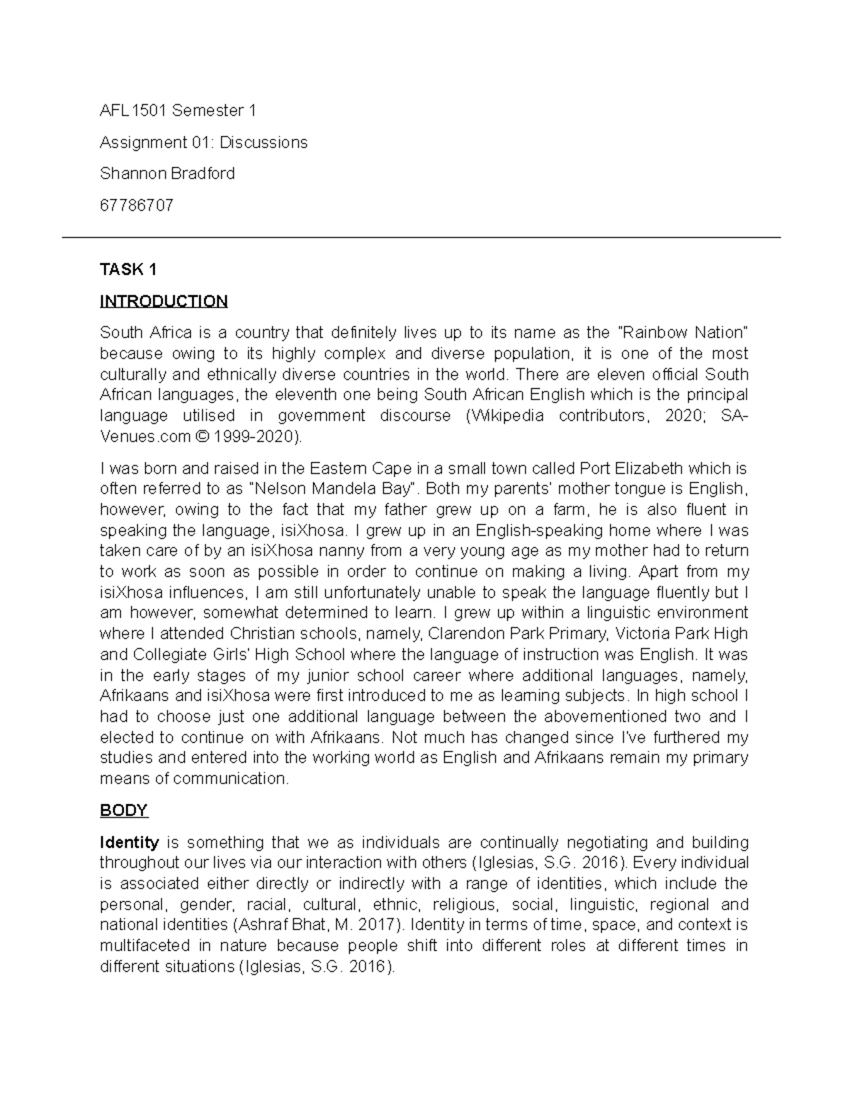 AFL1501 Assign 2 - Assignment 02: We can only manage the world once it has been storified Name ...