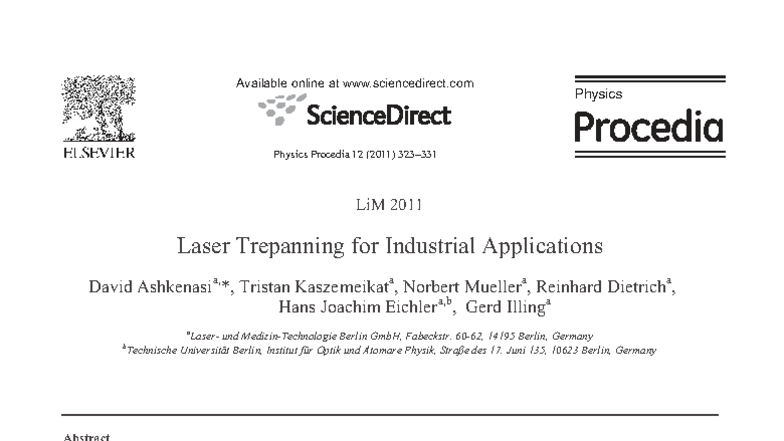 LiM 2011: Laser Trepanning System for Industrial Applications - Studocu