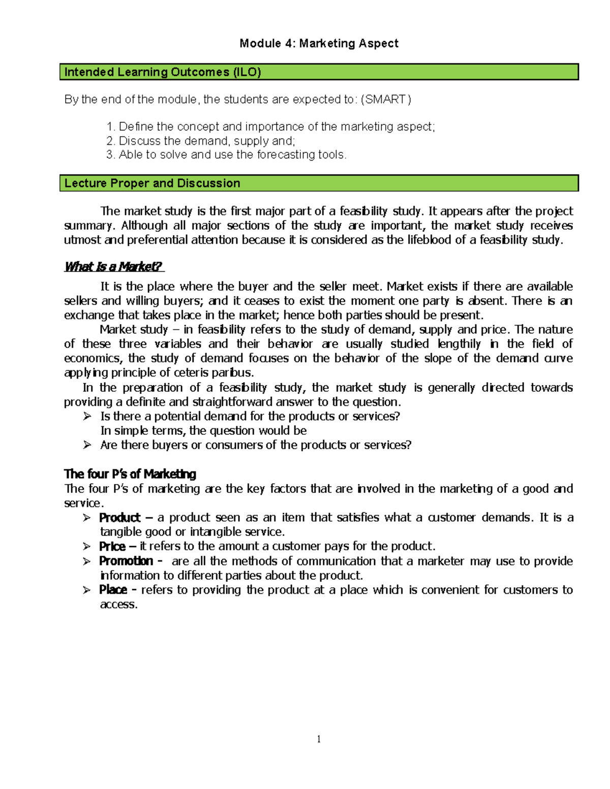 Module-4 - practice - Module 4: Marketing Aspect Intended Learning ...