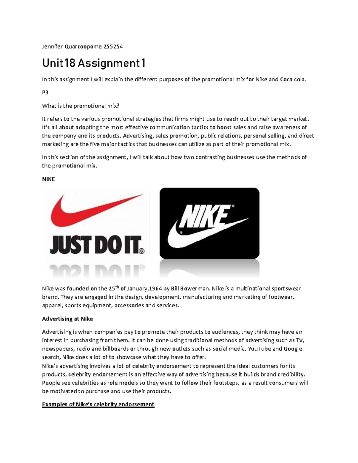 Unit 18 assignment 1 resub - Jennifer Quarcoopome 255254 Unit 18 Assignment 1 In this assignment ...