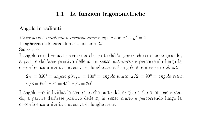 Le funzioni trigonometriche: Angoli, Grafici e Proprietà (MAT101) - Studocu