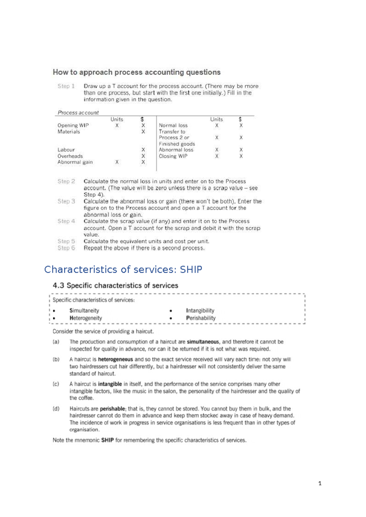 Characteristics of Services: SHIP 1 Cost Drivers & Budget Factors Notes ...