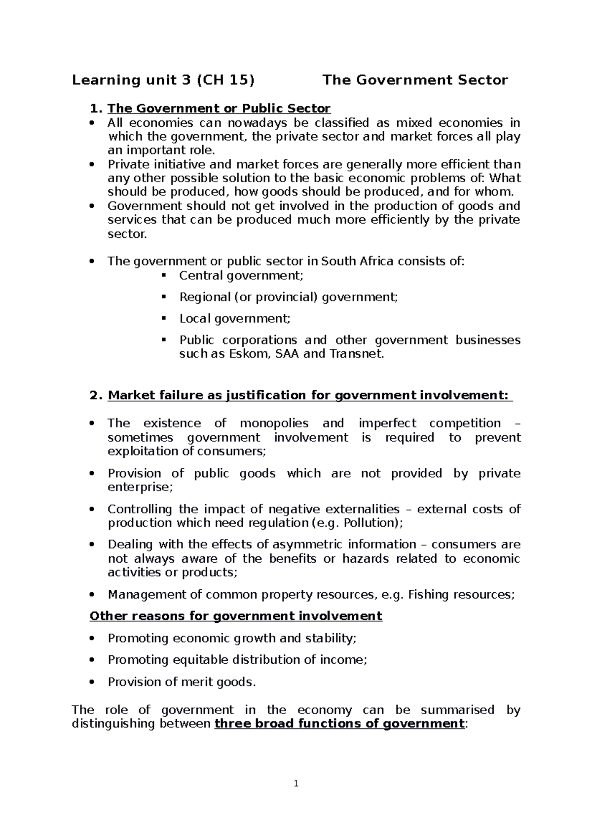 Learning Units for Economics 1B: Chapter 15 - The Government Sector ...