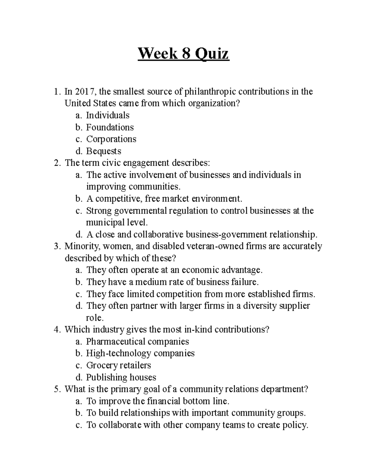 Week 8 Business and Society Quiz - Key Concepts and Questions - Studocu