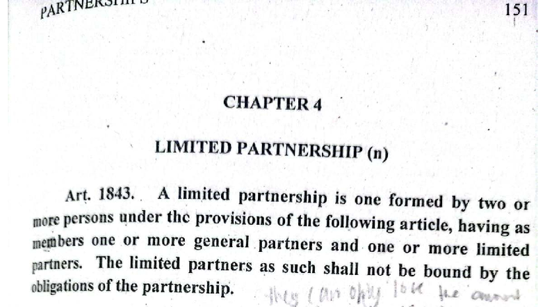 LAW 151 CHAPTER 4: Understanding Limited Partnerships - Studocu