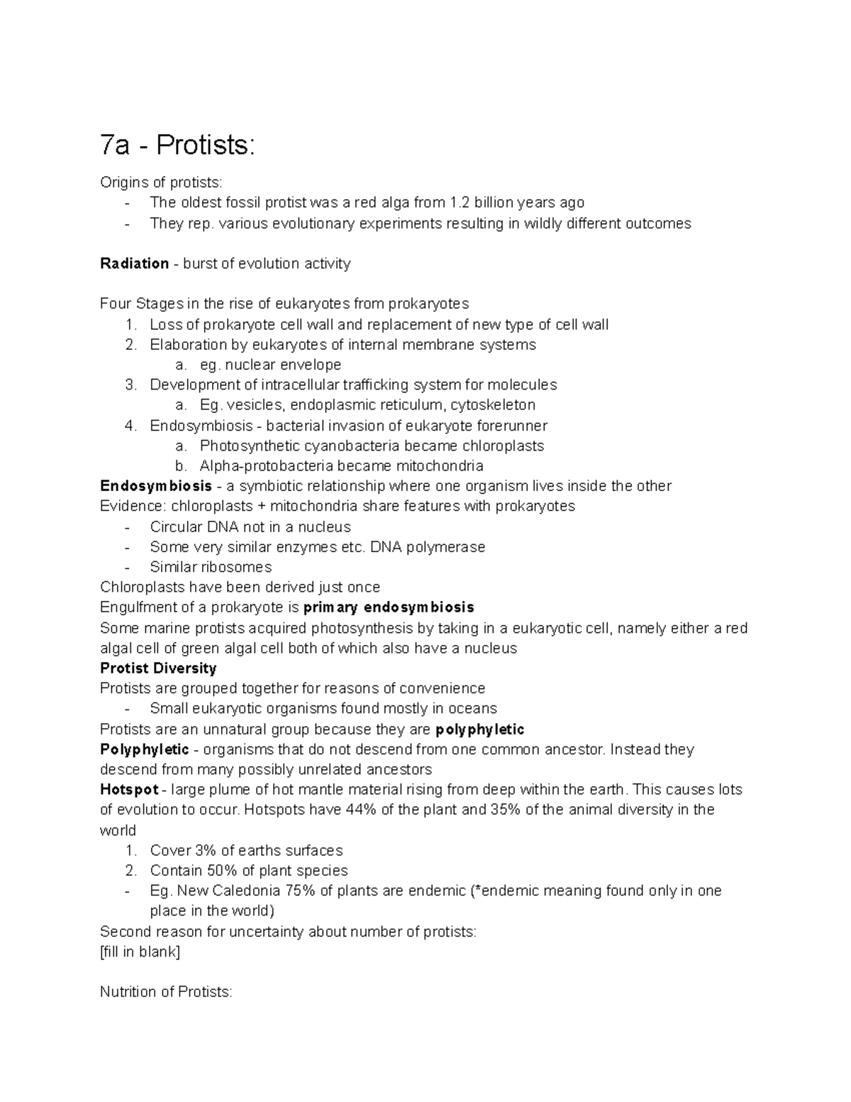 Biology 184 - Protists: Evolution, Diversity, and Nutrition Insights ...
