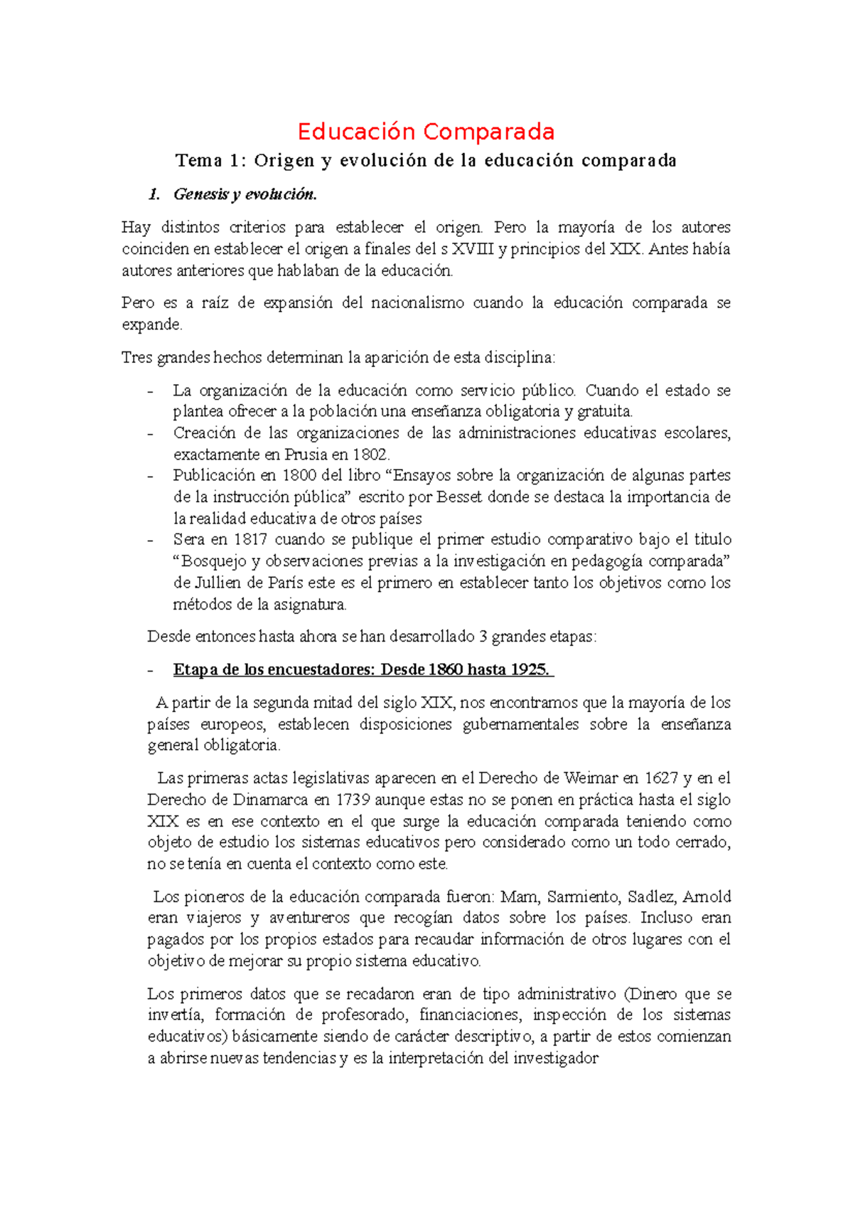Educación Comparada - Educación Comparada Tema 1: Origen y evolución de ...