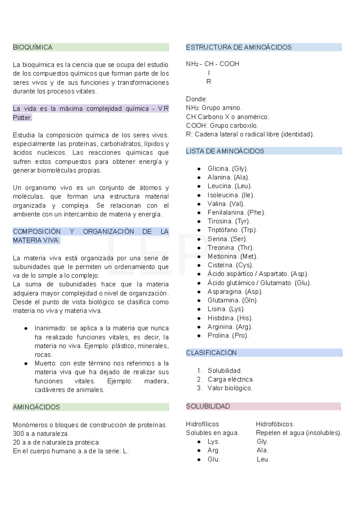 BIOQUÍMICA: Composición y Funciones de Aminoácidos y Proteínas - Studocu