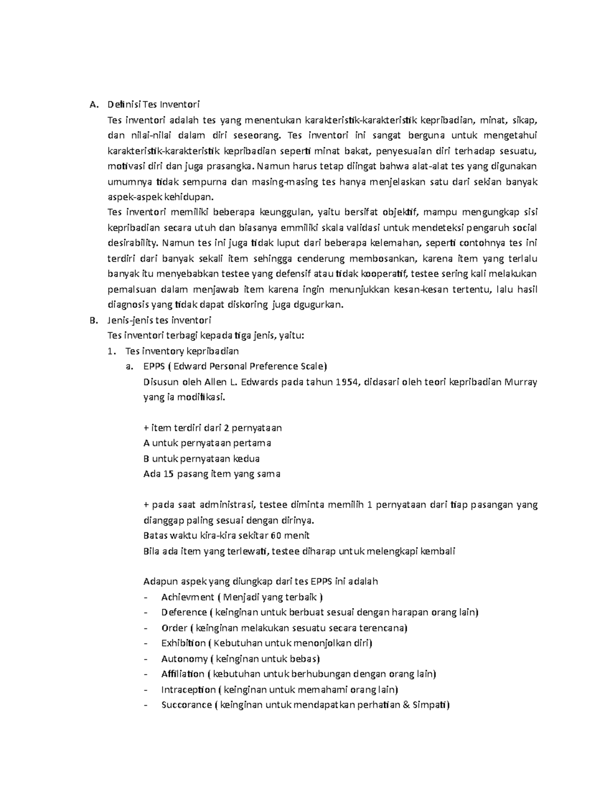 Catatan Tes Inventori Kepribadian dan Nilai (TIK 101) - Studocu