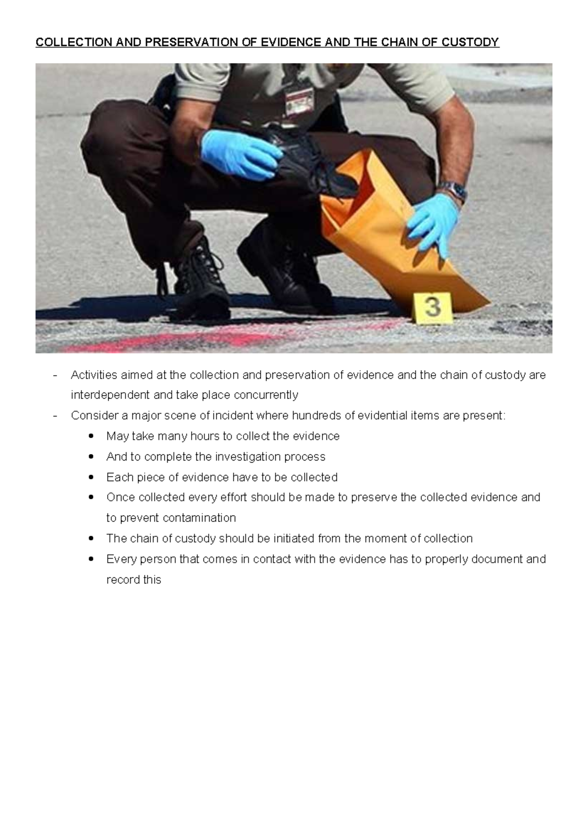 Collection & Preservation of Evidence: Chain of Custody Overview - Studocu