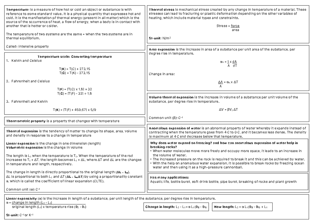 Chapter 12 - Temperature and Heat Notes (Physics 101) - Studocu