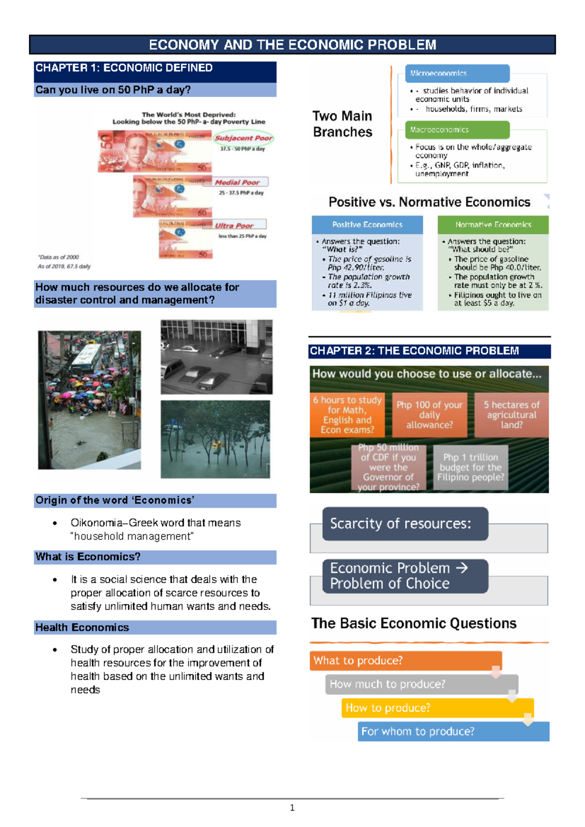 ECON 101: Economy and the Economic Problem - Chapter 1 & 2 Notes - Studocu
