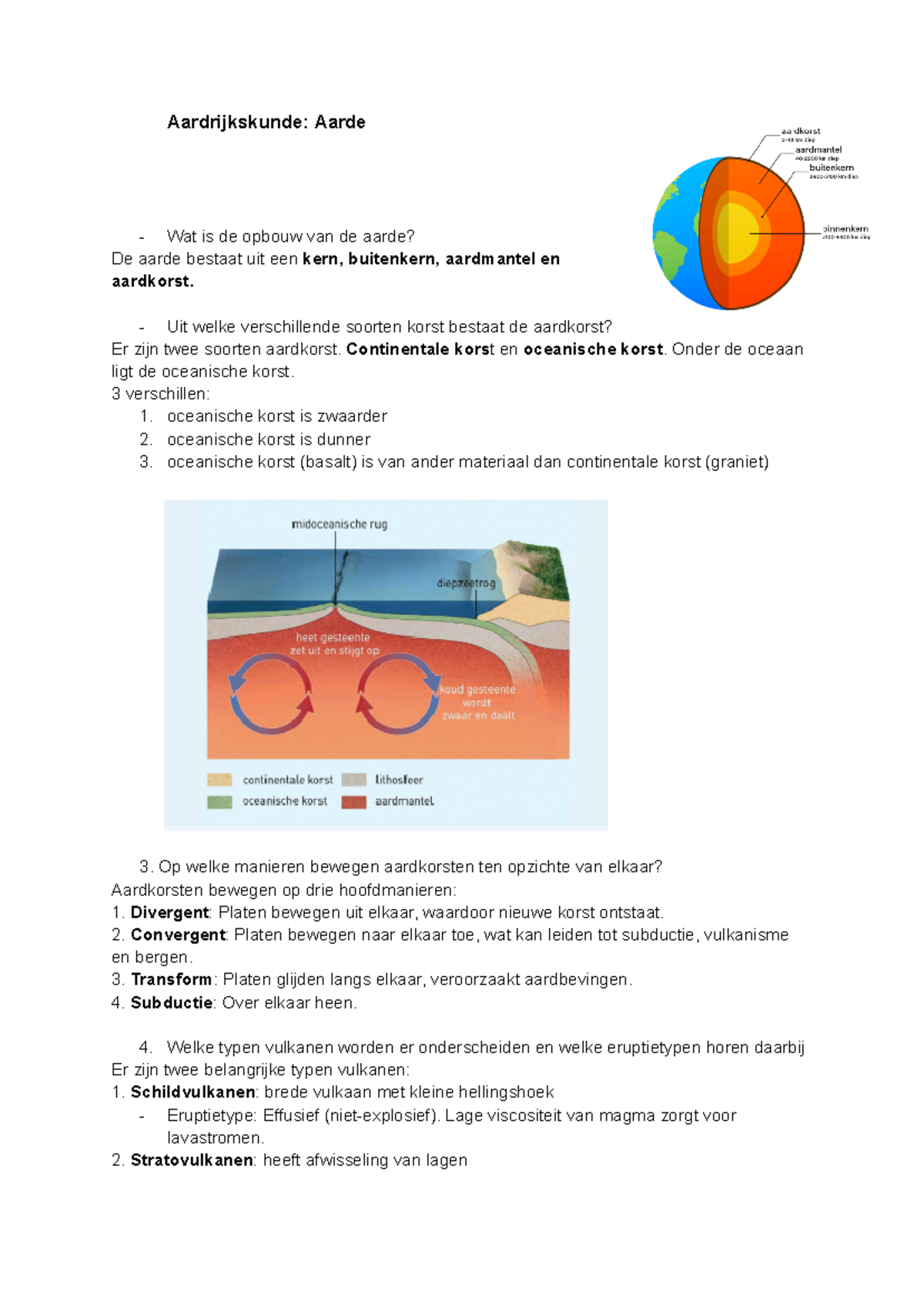 Samenvatting Aardrijkskunde Aarde: Opbouw en Beweging van Platen ...