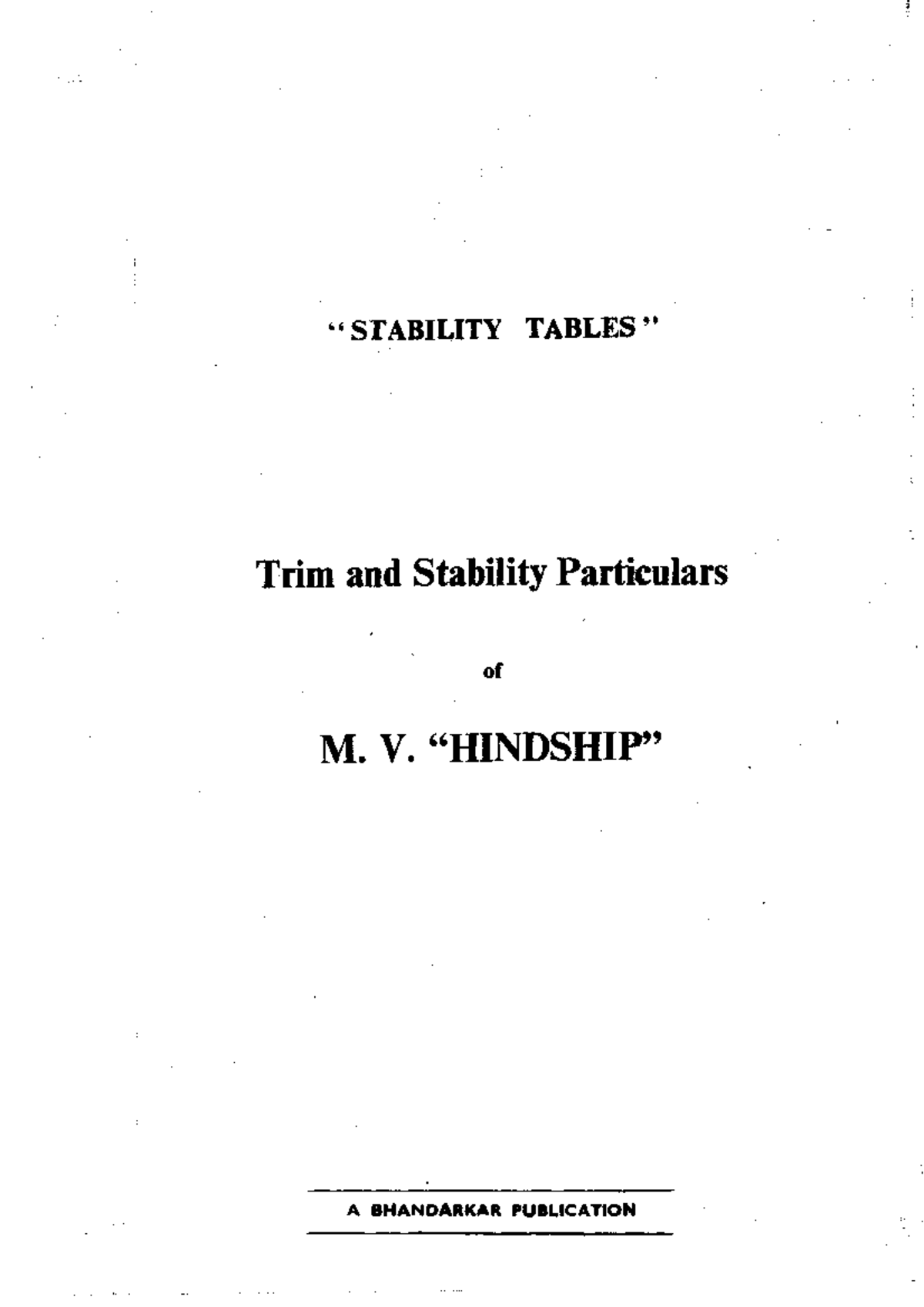 MV Hindship Stability and Trim Particulars Report - Studocu