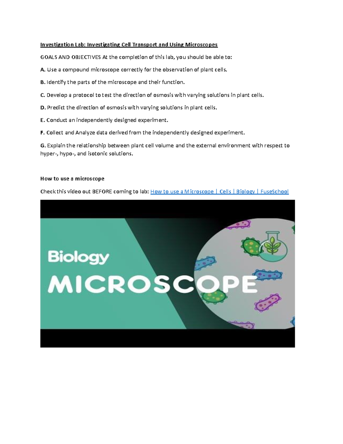 BIOL 101: Lab Investigation Plan for Cell Transport & Microscopy - Studocu