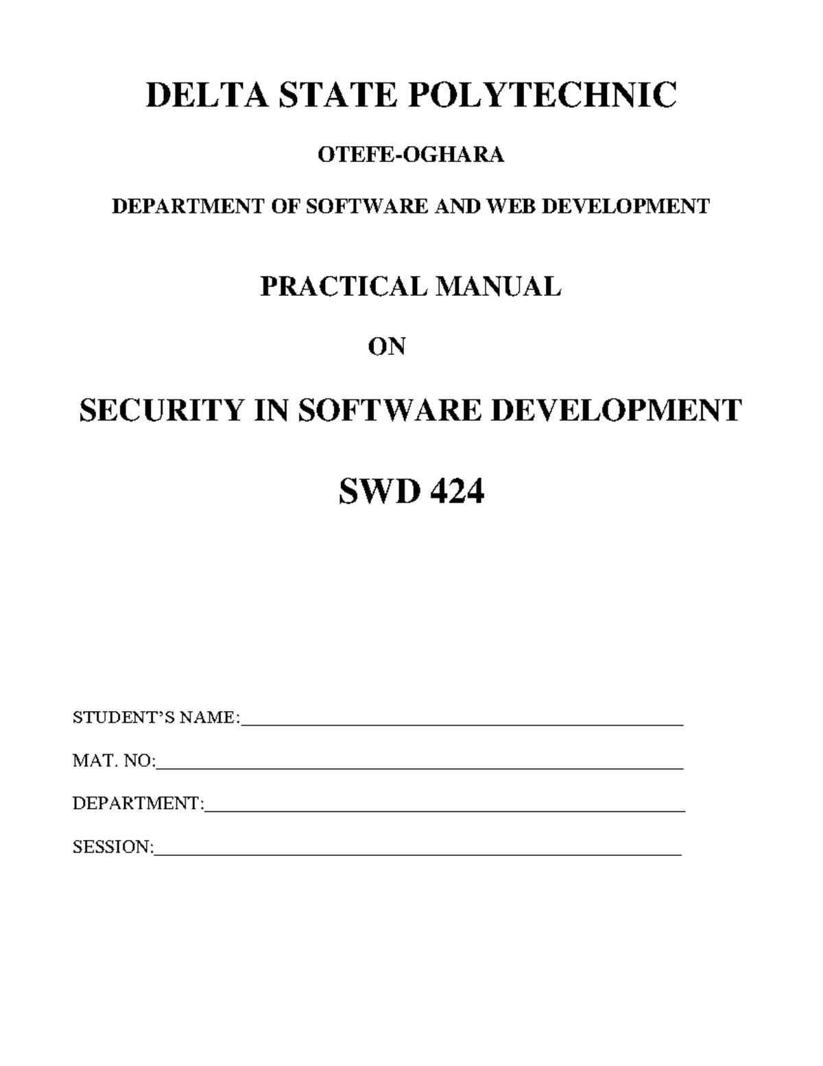 SWD 424 Practical Manual: Security in Software Development - Studocu