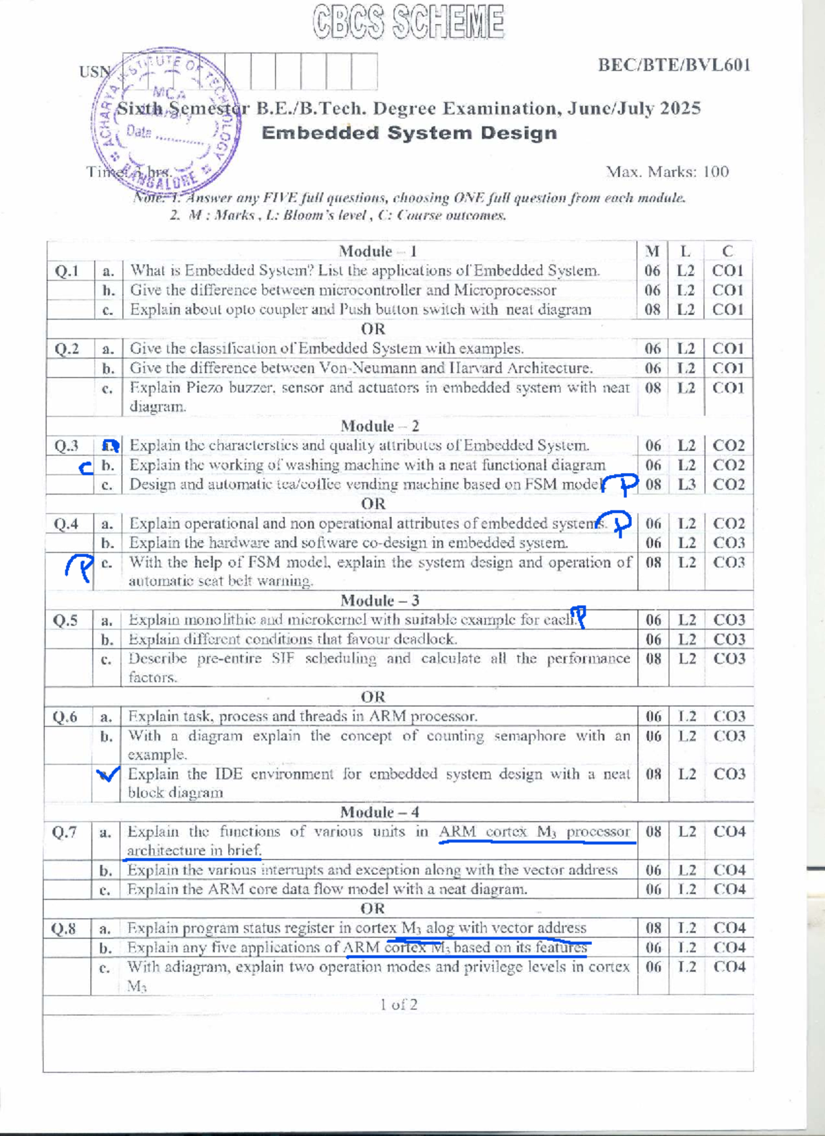 B.E. B.Tech 2025 Embedded System Design Final Exam Question Paper - Studocu