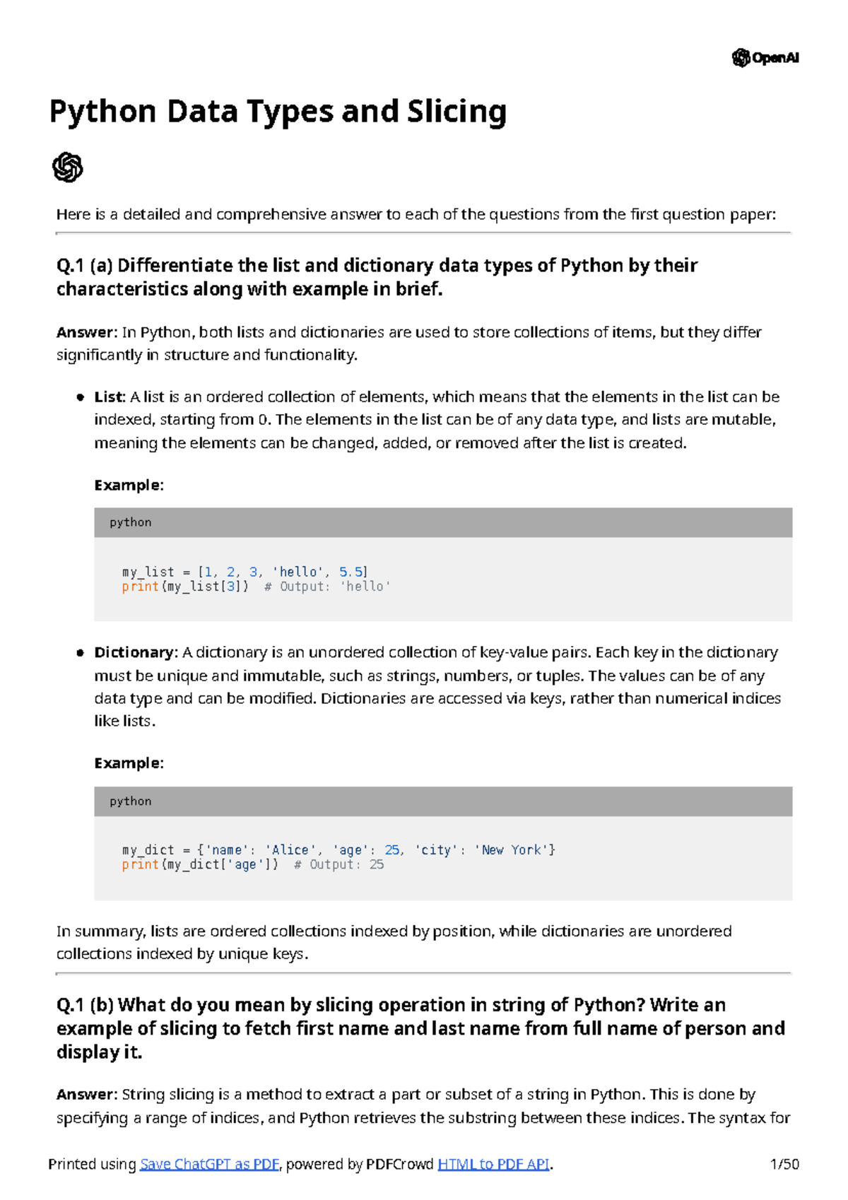 Python 5 Year Solution - Python Data Types and Slicing Here is a ...