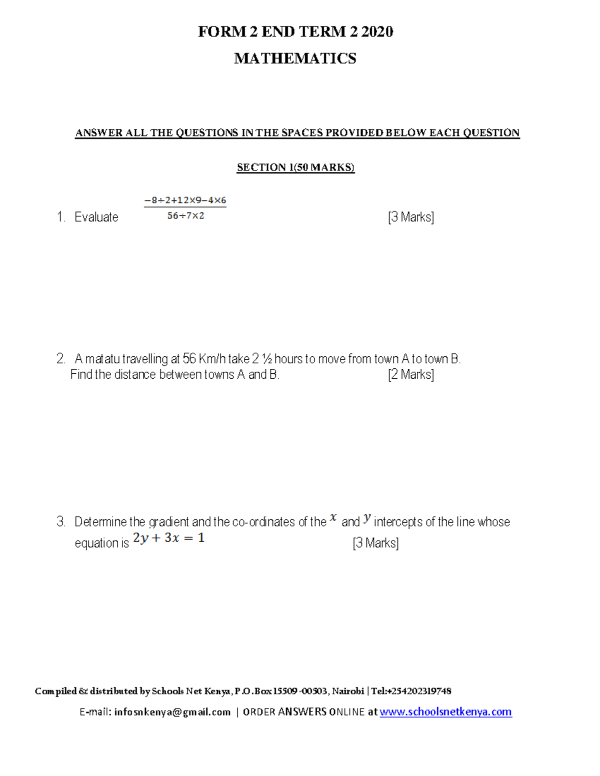 Secondary mathematics form 2 end term 2 2020 - Compiled & distributed ...