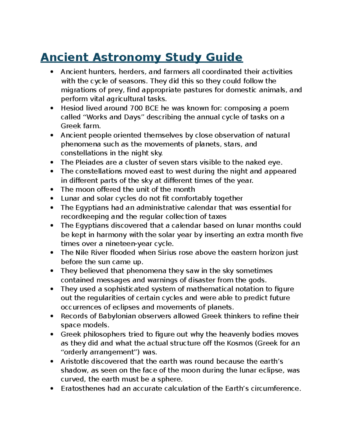 Ancient Astronomy Study Guide: Celestial Cycles & Early Observations ...