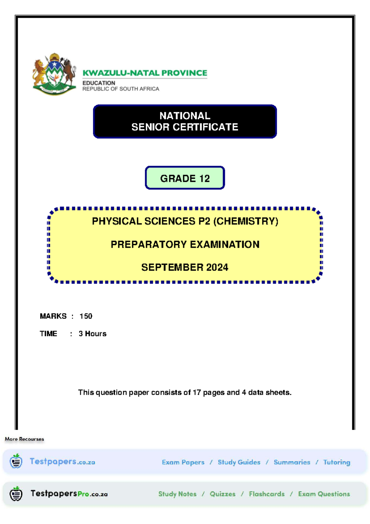 NATIONAL SENIOR CERTIFICATE GRADE 12 PHYSICAL SCIENCES P2 PREPARATORY EXAM SEPT - Studocu
