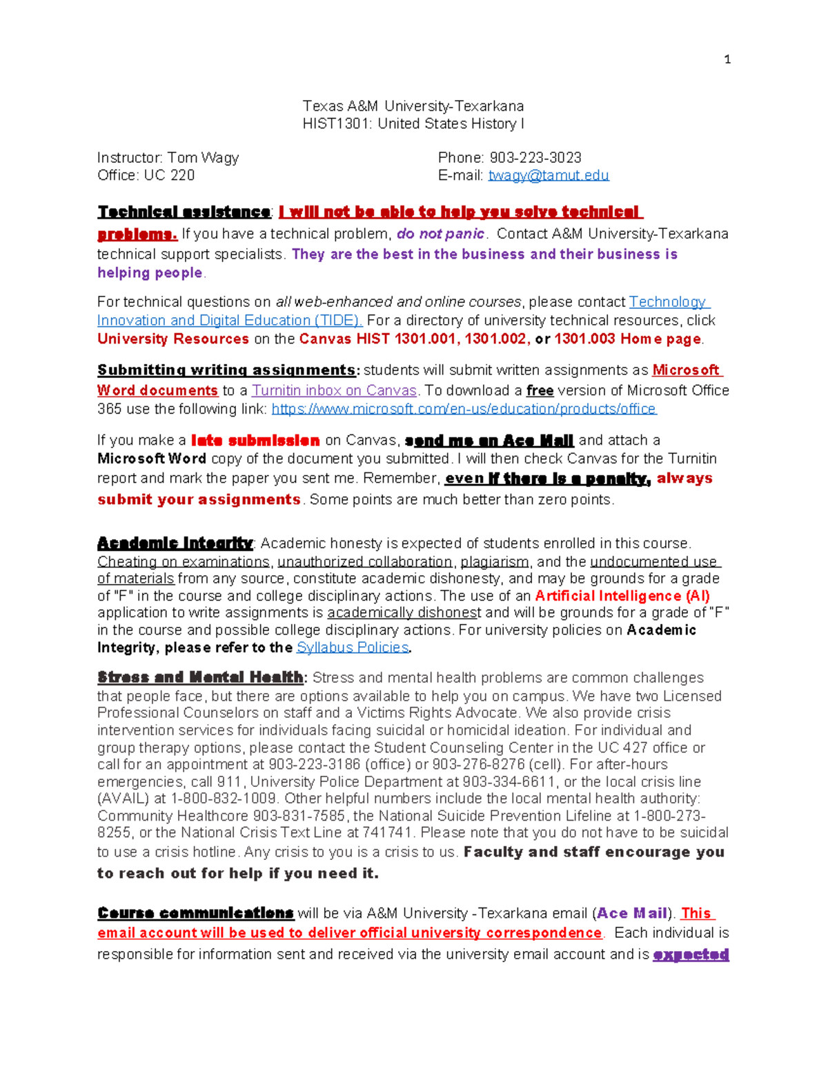 HIST1301: Course Syllabus & Overview of U.S. History to 1877 - Studocu