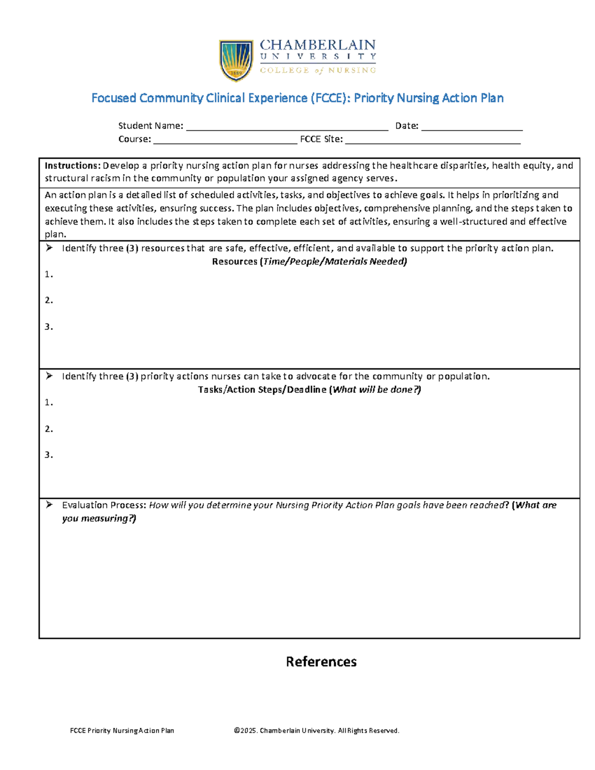 FCCE Priority Nursing Action Plan Template for Community Health - Studocu