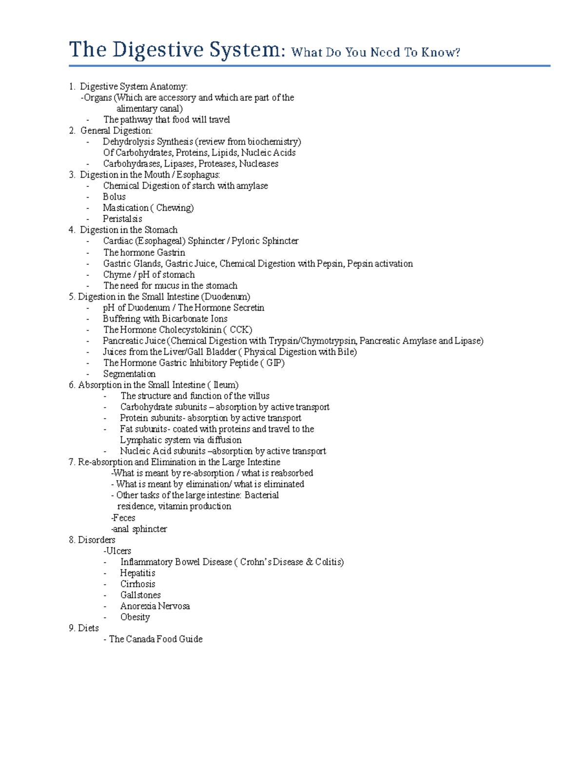 Digestive System Review: Key Concepts and Processes - Studocu