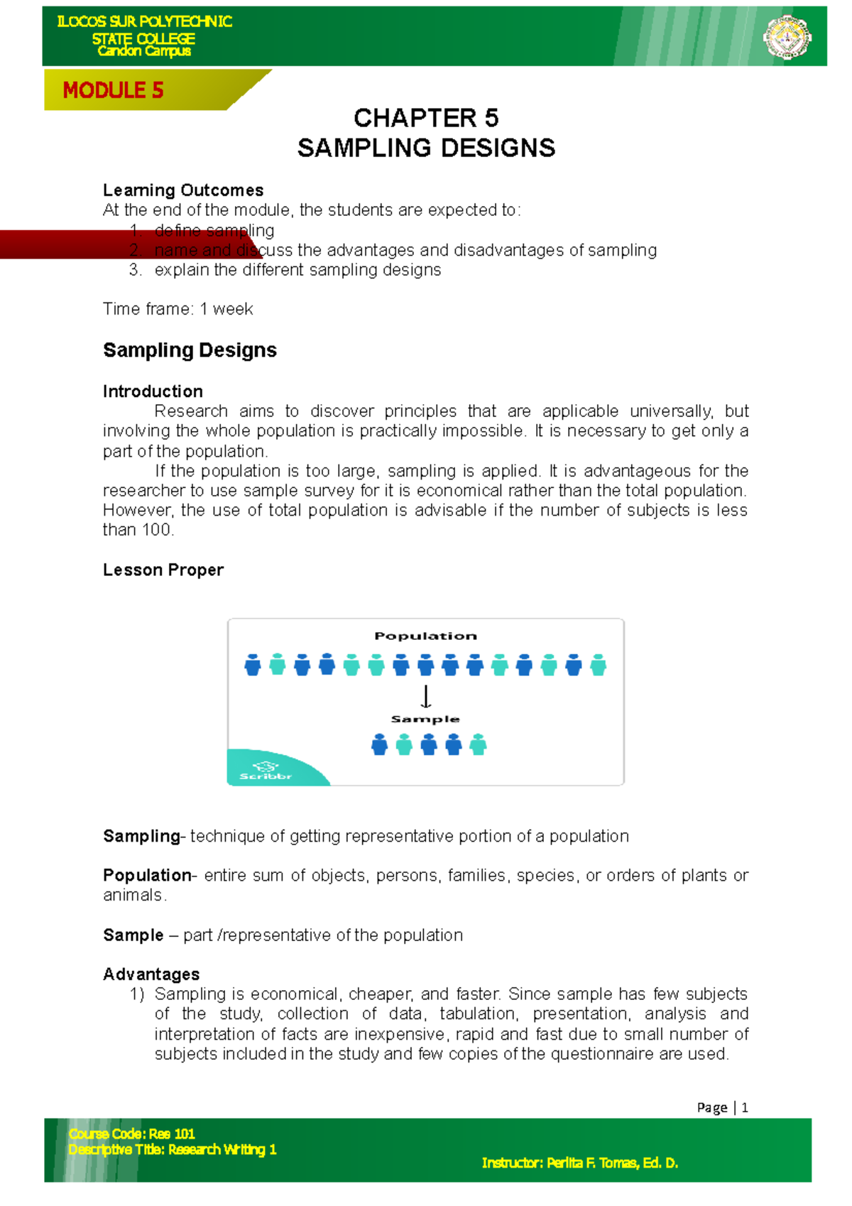 Res 101 - Module 5: Understanding Sampling Designs in Research - Studocu