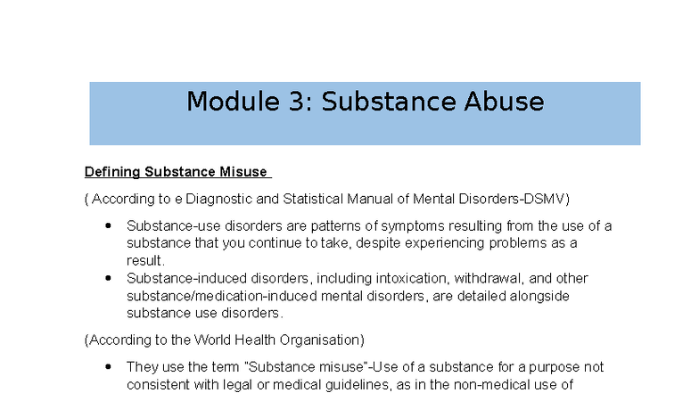 Module 3: Understanding Substance Misuse and Disorders - Studocu