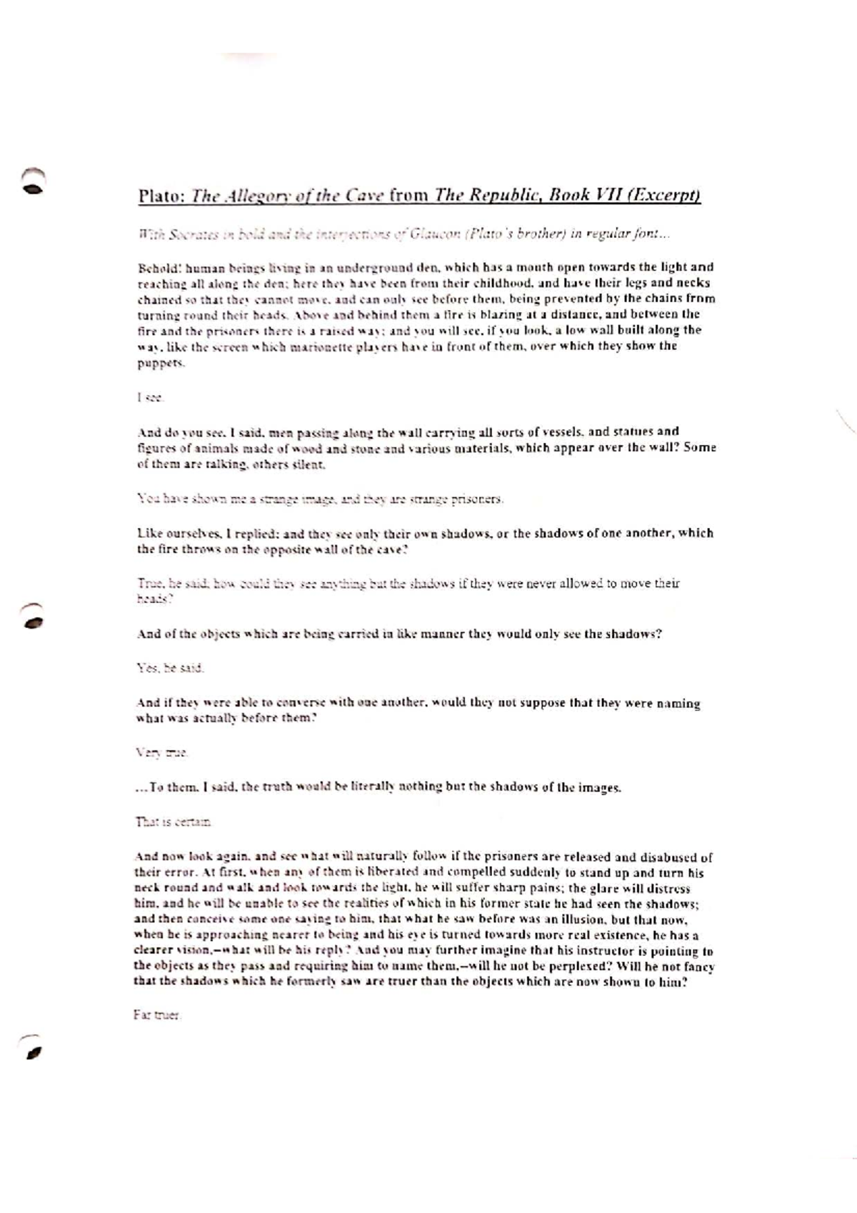 Plato's Allegory of the Cave: Insights from The Republic (Essay) - Studocu