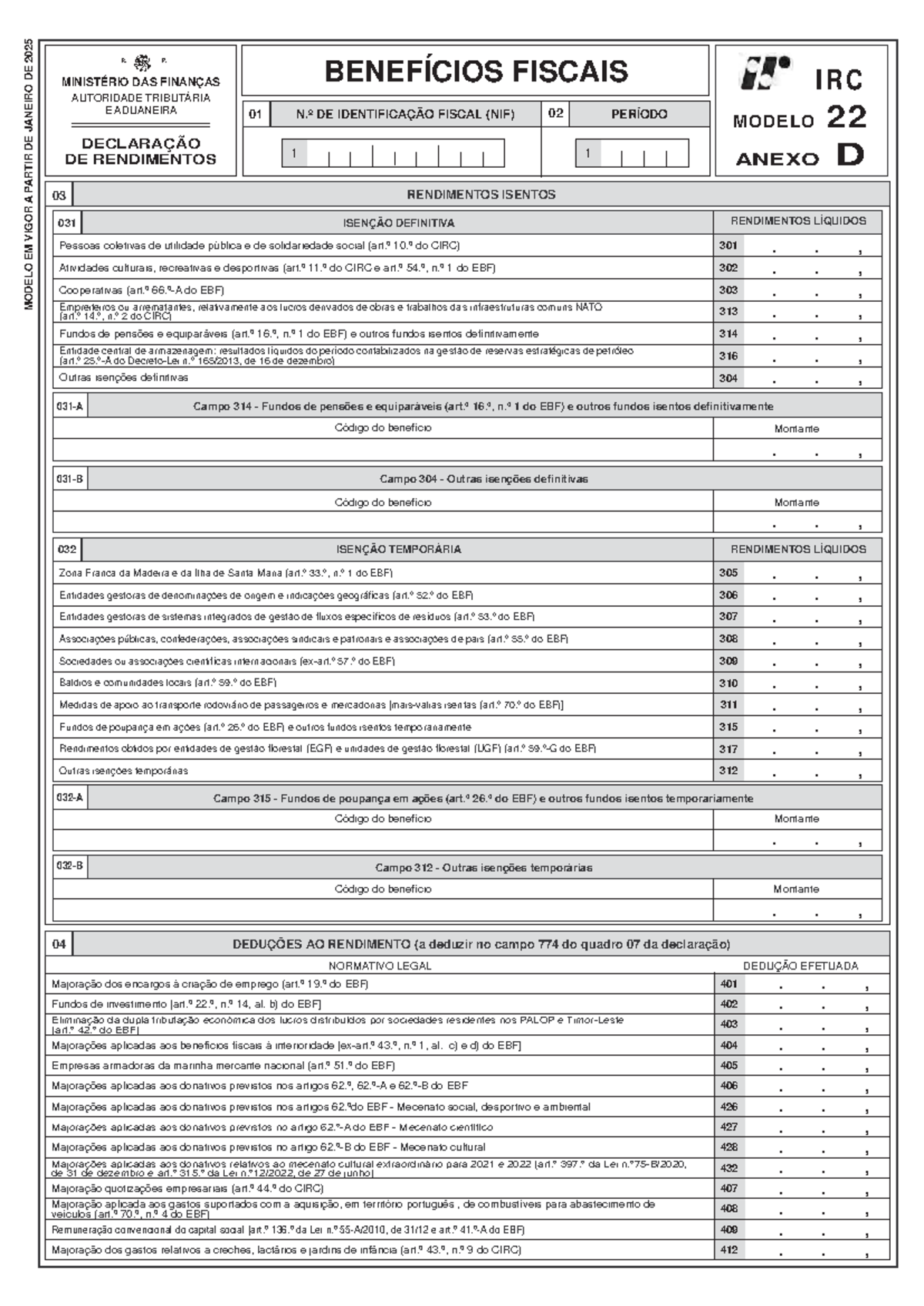 M22 Anexo D: Instruções sobre Benefícios Fiscais a partir de 2025 - Studocu