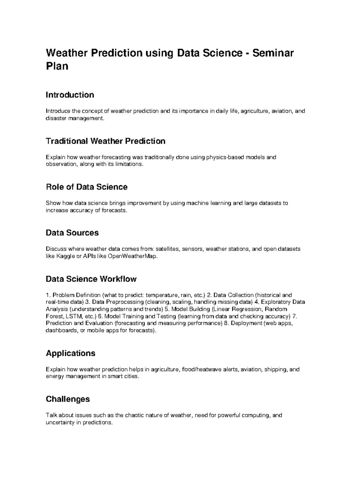Data Science Seminar Plan: Weather Prediction Techniques and ...