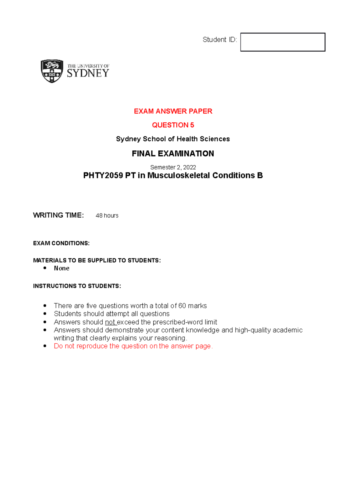 PHTY2059 Final Exam Q5: Framework & Example for PT Assist Techniques ...