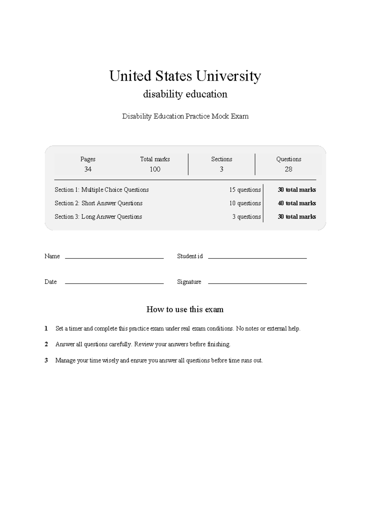 ED666 Disability Education USU Practice Mock Exam 2026 - Studocu