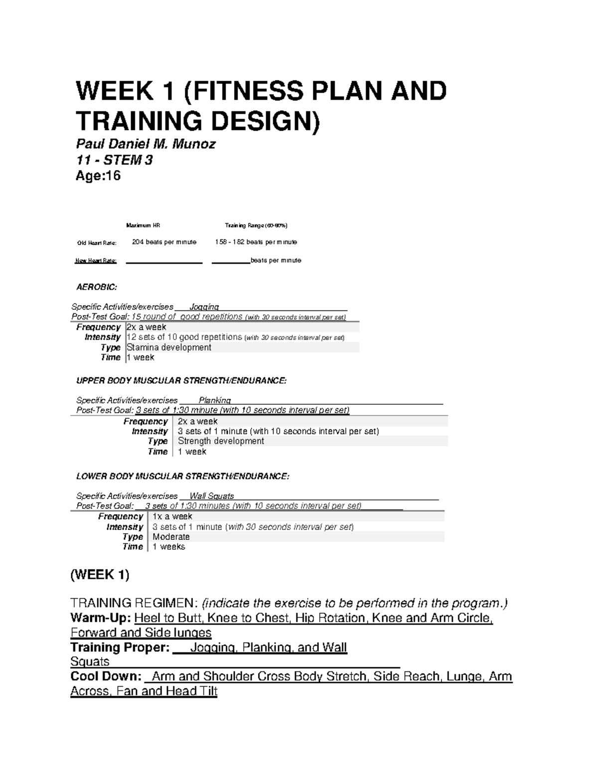 Document - Reviewer - WEEK 1 (FITNESS PLAN AND TRAINING DESIGN) Paul ...
