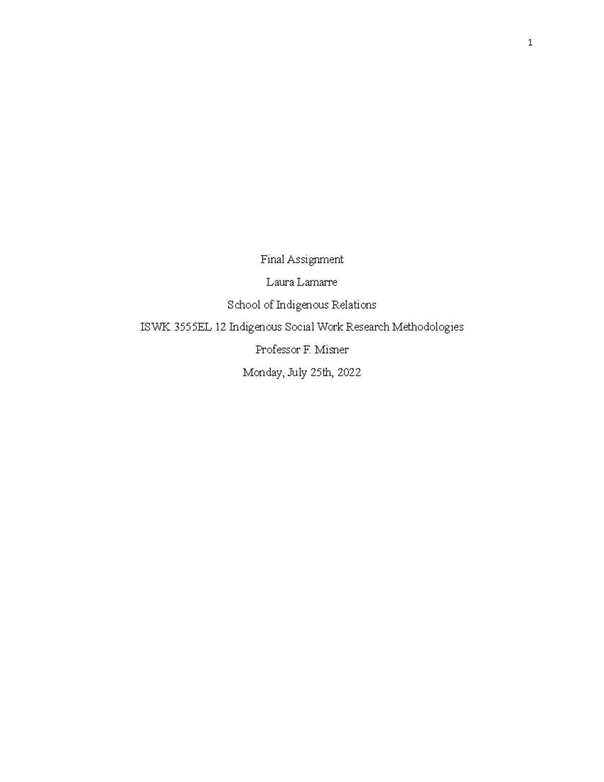 Research Methodologies Final Assignment - Final Assignment Laura ...