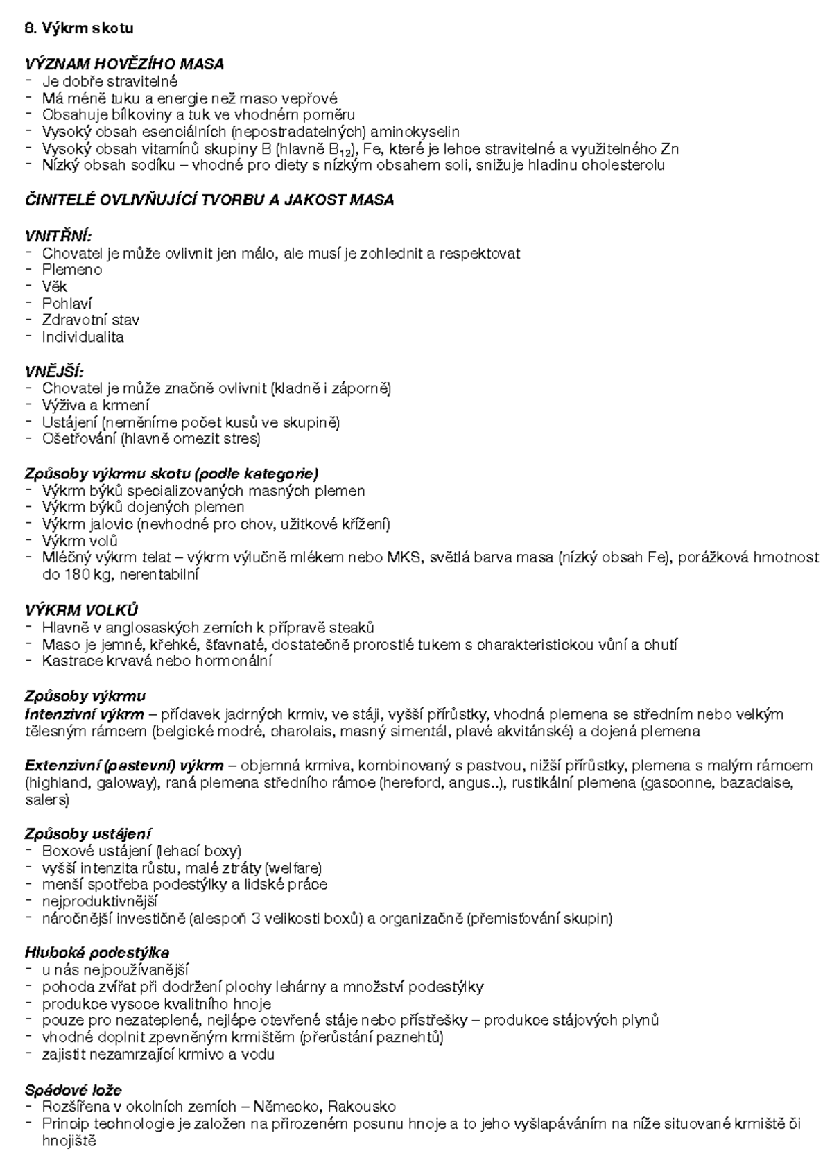 8. Výkrm skotu: Význam hovězího masa a faktory kvality - Studocu