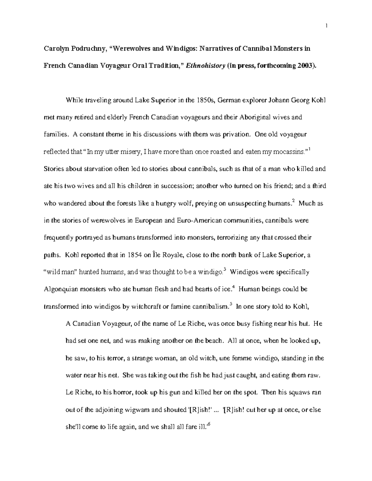 Cannibal Monsters in Voyageur Culture: Windigos & Werewolves (HIST 301 ...