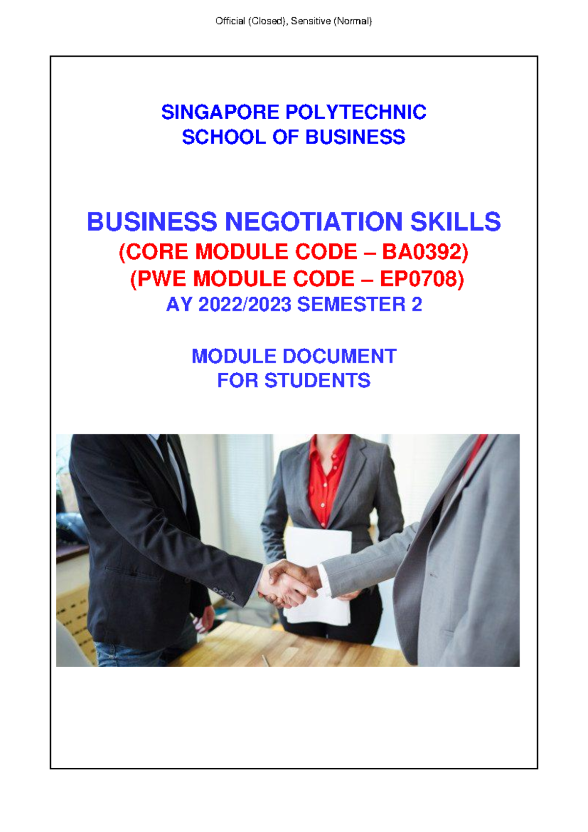 Business Negotiation Skills (BA0392 EP0708) Module Overview & Schedule ...
