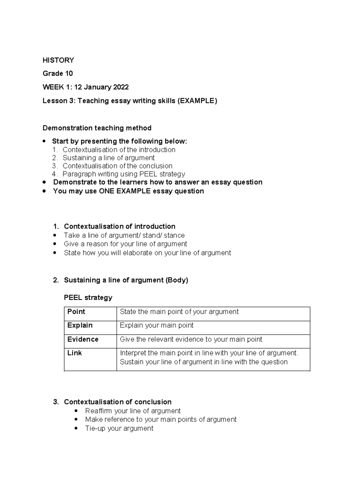 HISTORY Grade 10 Lesson 3: Essay Writing Skills & Strategies - Studocu