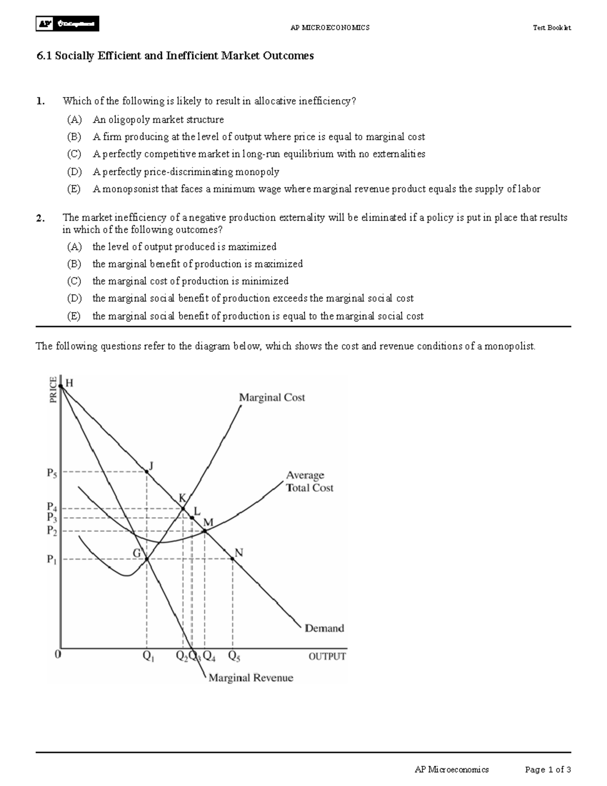 AP Microeconomics Unit 6 Study Guide on Market Inefficiencies - Studocu