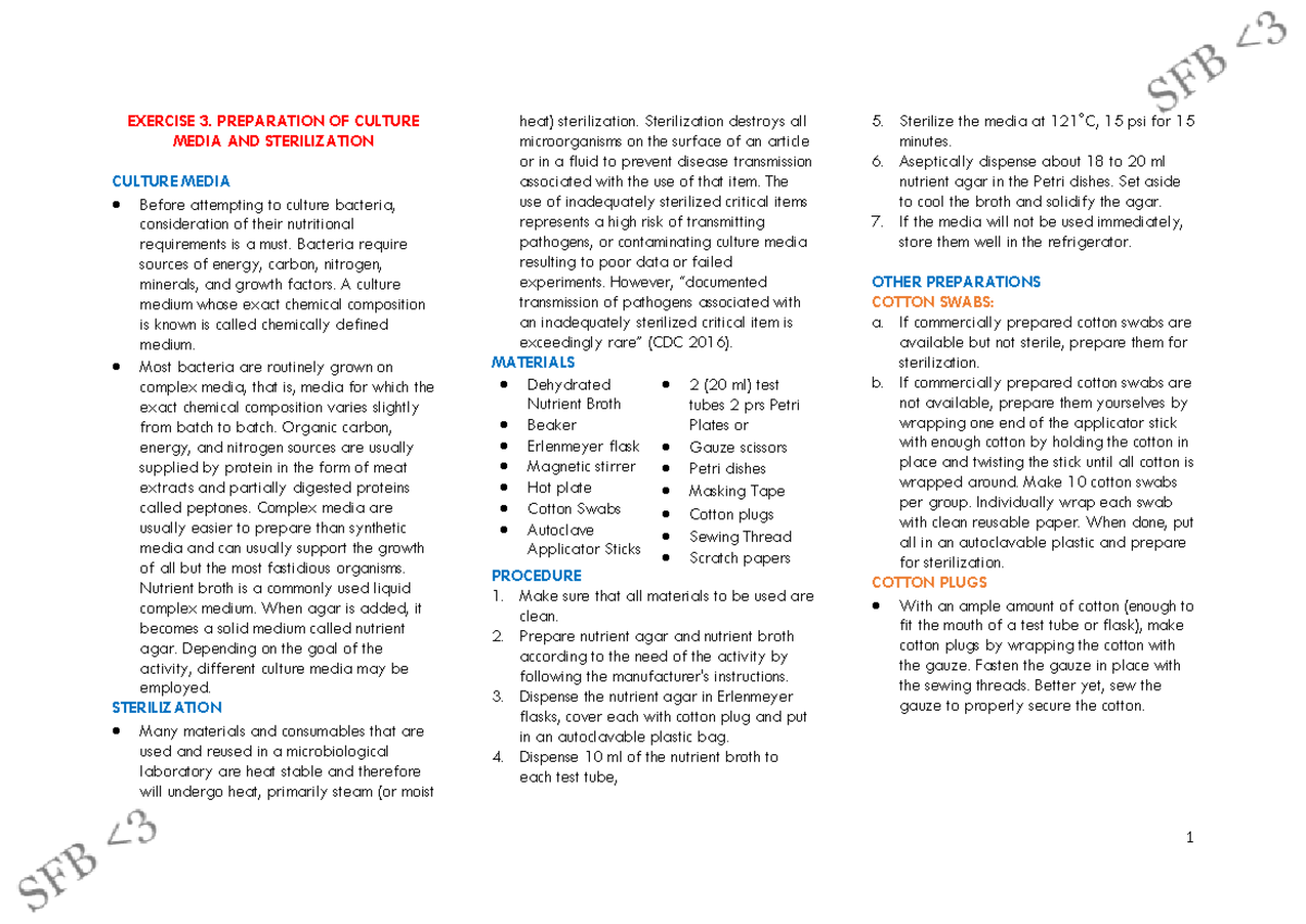 NSG LAB - Midterm Review: Culture Media & Sterilization Techniques ...