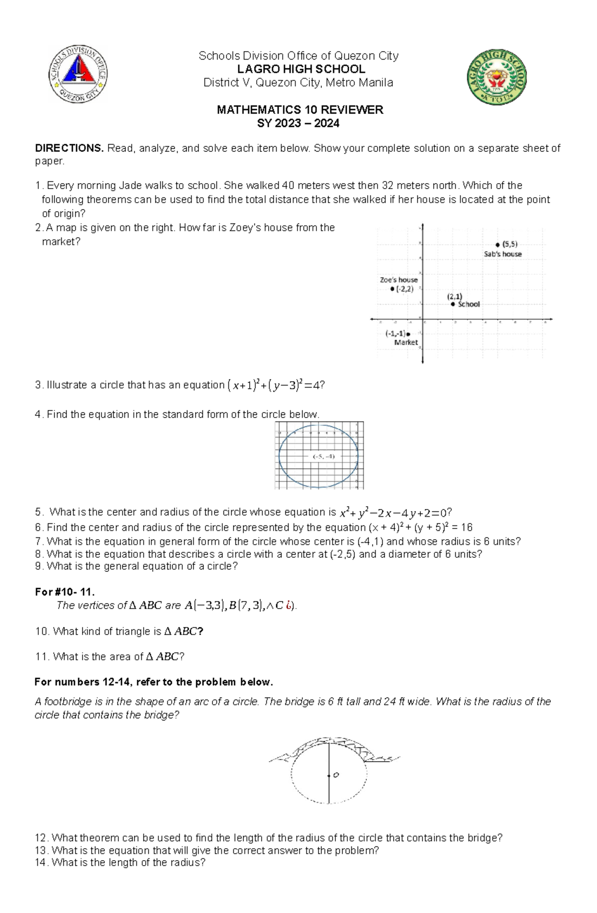 MATH 10 Q3 Reviewer - sxsxx - Schools Division Office of Quezon City LAGRO HIGH SCHOOL District ...